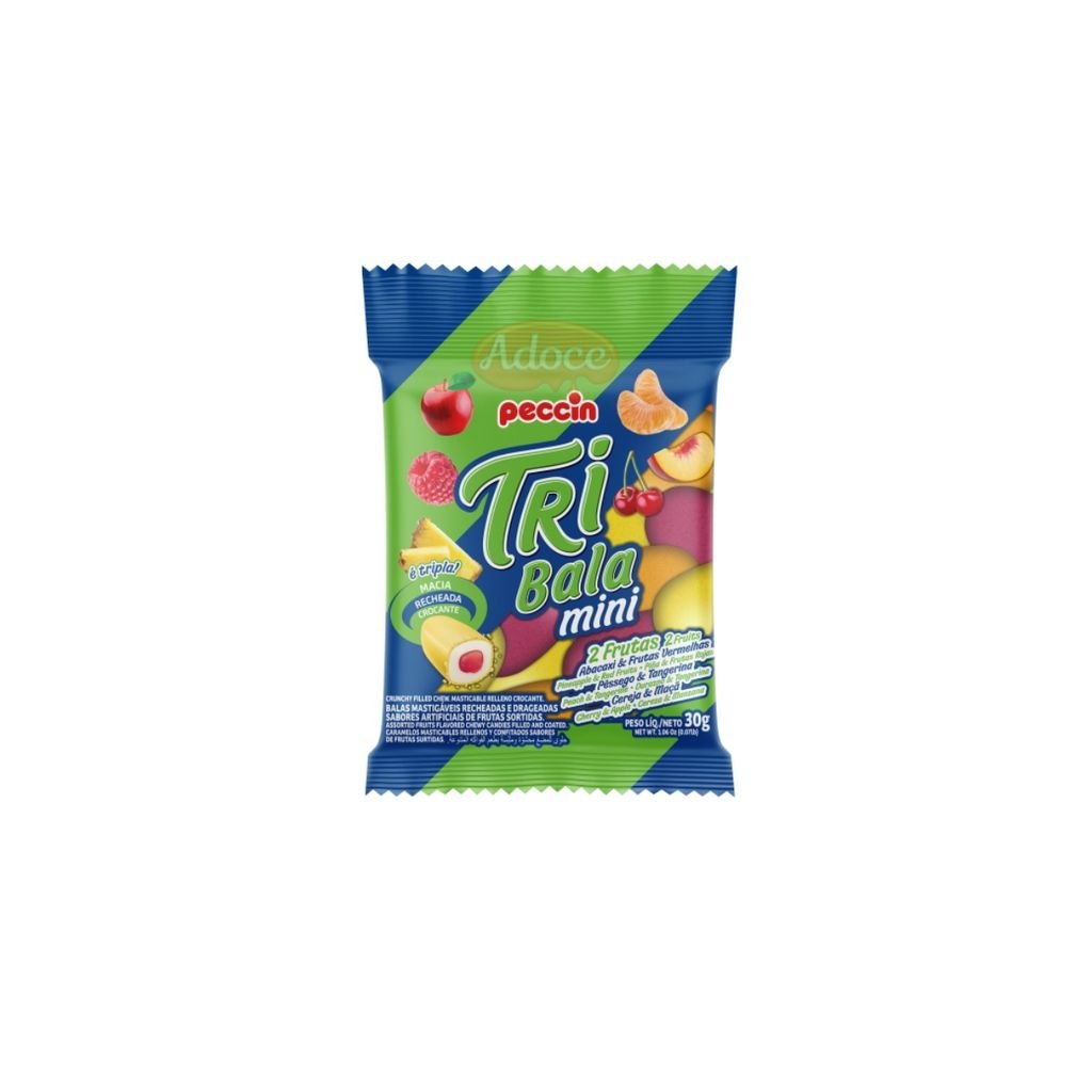 Bala Recheada Mastigável Tri Bala Mini 2 Frutas 12unX30g Peccin