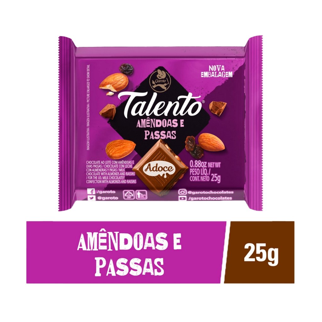 Chocolate Talento Mini Amêndoas e Passas 15unX25g Garoto