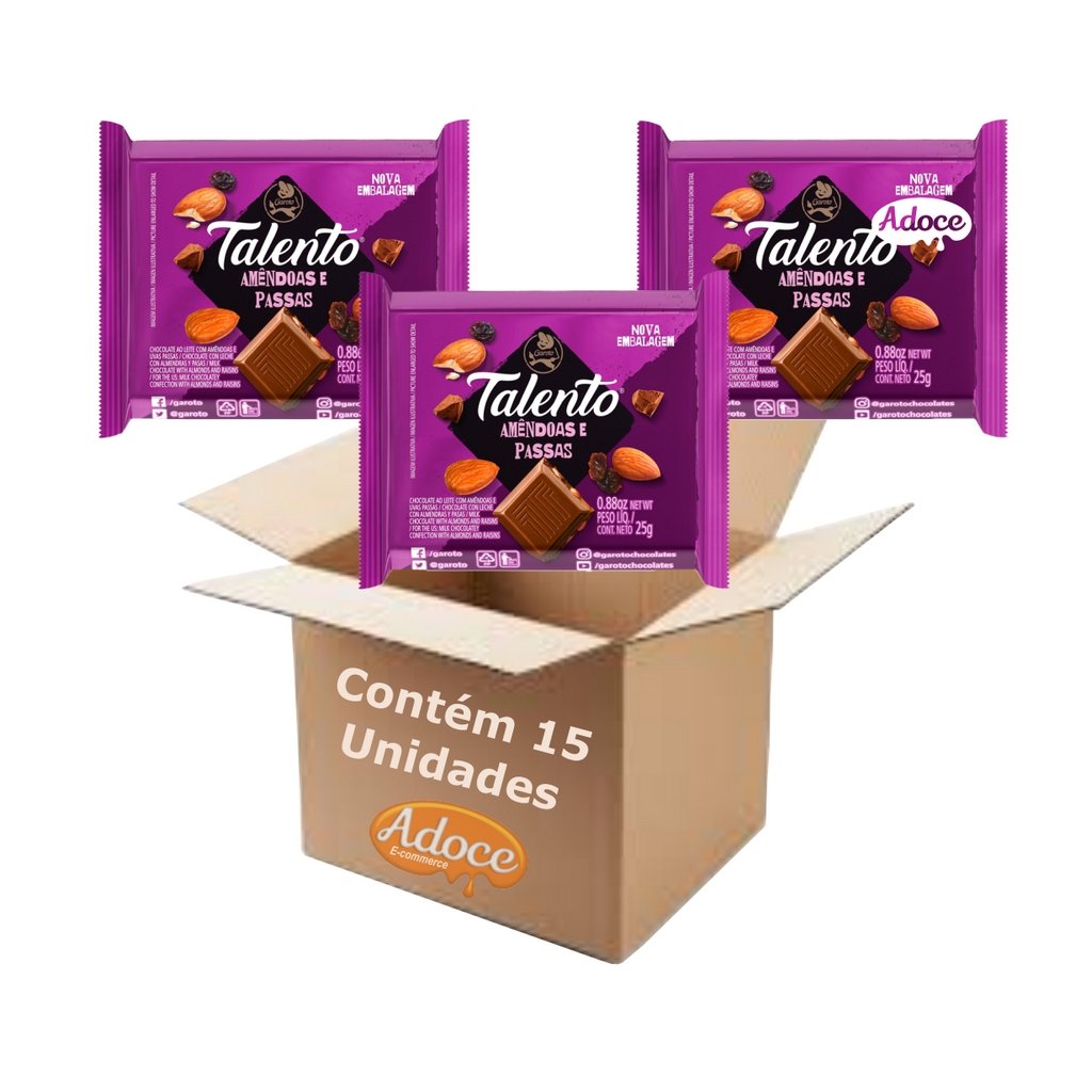 Chocolate Talento Mini Amêndoas e Passas 15unX25g Garoto